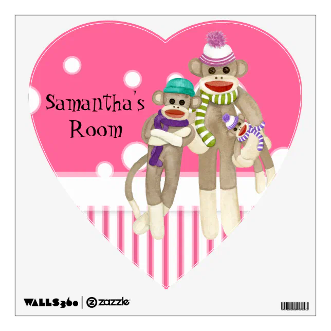 Cute Sock Monkey Girl Friends Whimsical Fun Art Wall Decal | Zazzle
