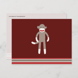 Cute Sock Monkey on Red with Stripes Postcard | Zazzle