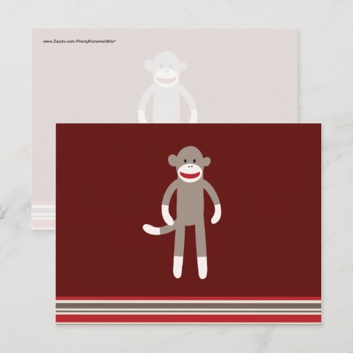 Cute Sock Monkey on Red with Stripes Postcard | Zazzle