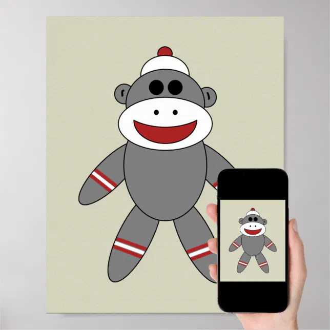 Cute Sock Monkey on Tan Nursery Poster | Zazzle