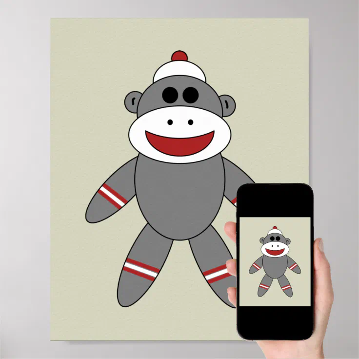 Cute Sock Monkey on Tan Nursery Poster | Zazzle