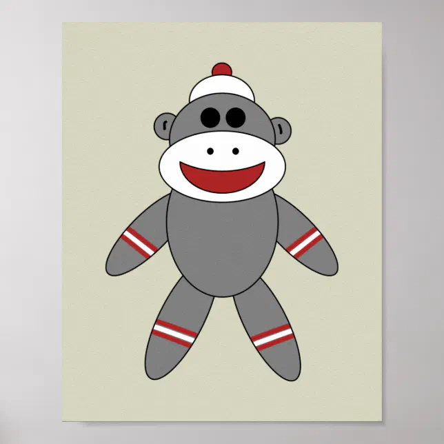 Cute Sock Monkey on Tan Nursery Poster | Zazzle