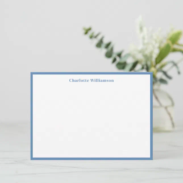 Cute Soft Blue Border Personalized Stationery Thank You Card | Zazzle