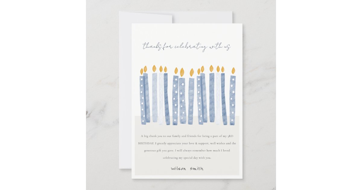 Cute Soft Pastel Blue Watercolor Birthday Candles Thank You Card | Zazzle