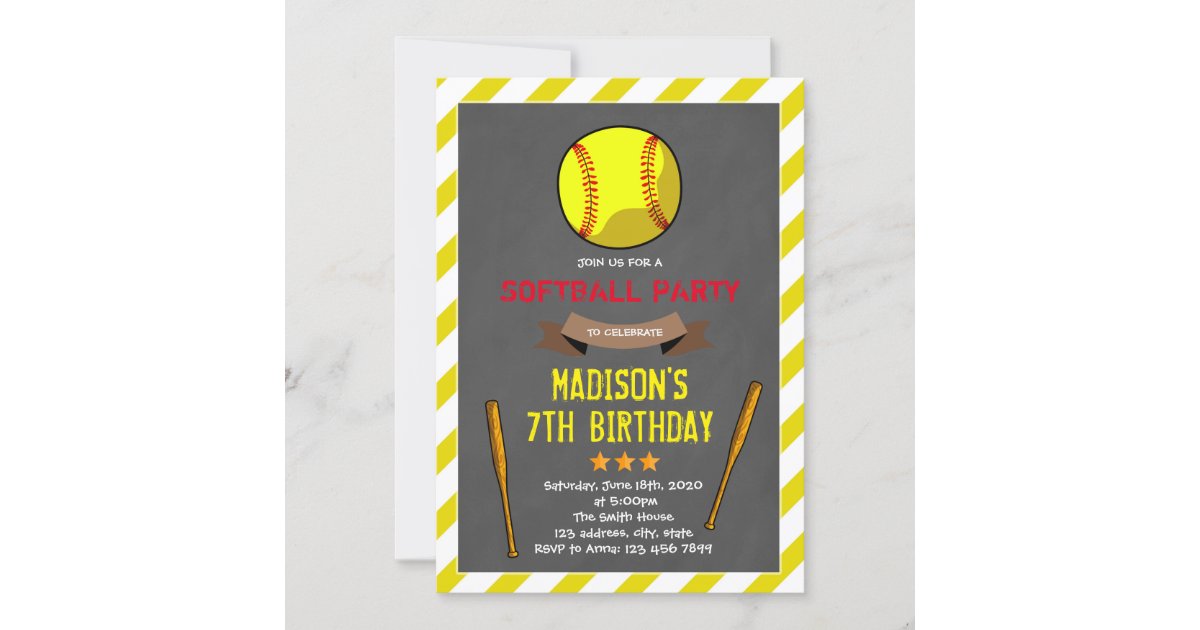 Cute softball party invitation | Zazzle