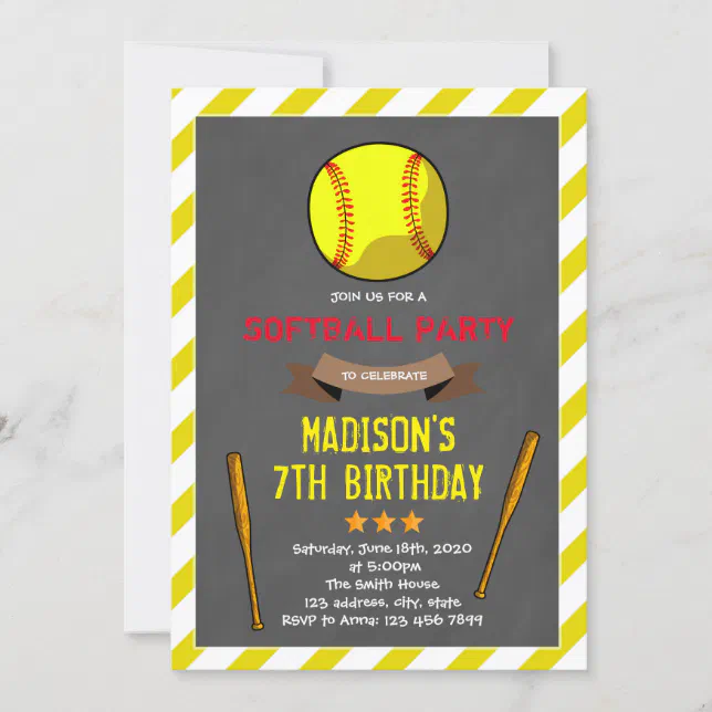 Cute softball party invitation | Zazzle