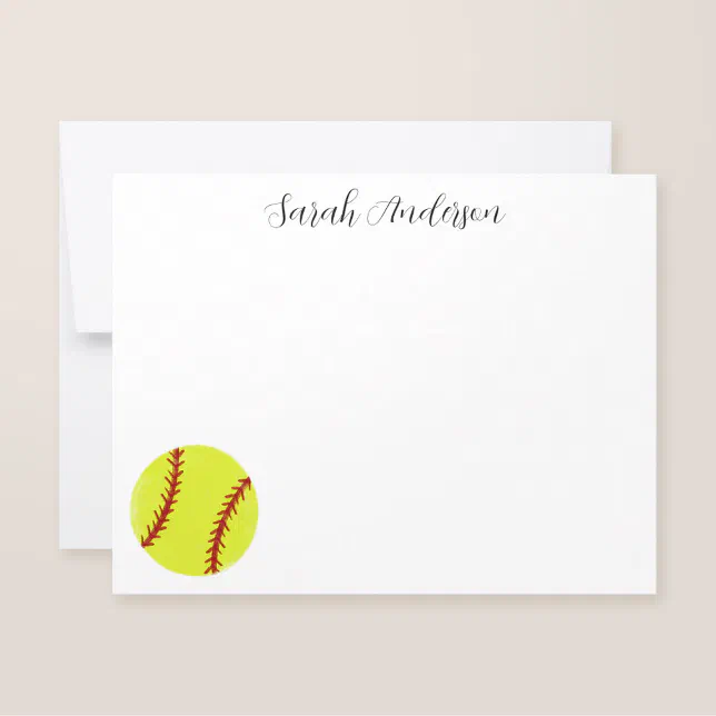 Cute Softball Personalized Stationery Flat Note Card | Zazzle