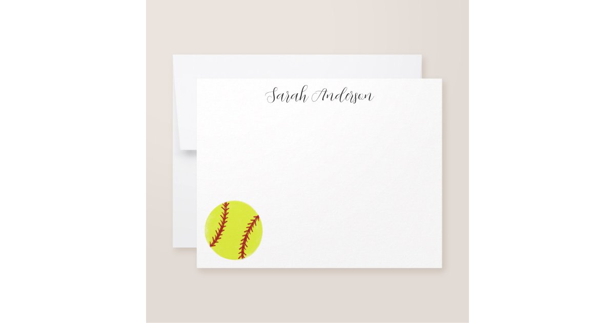 Cute Softball Personalized Stationery Flat Note Card | Zazzle