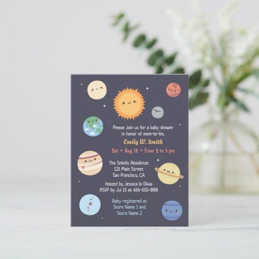 Cute Solar System Sun Planets Space Baby Shower Invitation | Zazzle