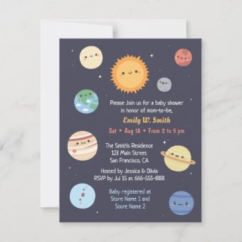 Cute Solar System Sun Planets Space Baby Shower Invitation | Zazzle