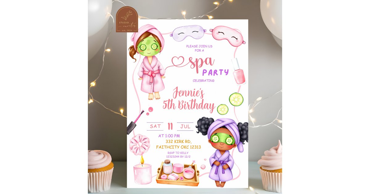 Cute Spa party Girl Birthday Invitation | Zazzle