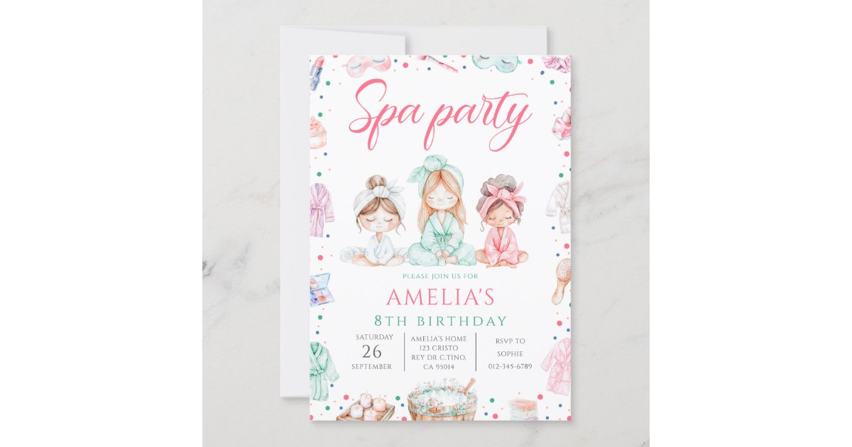 Cute Spa Party Girls Birthday Invitation | Zazzle