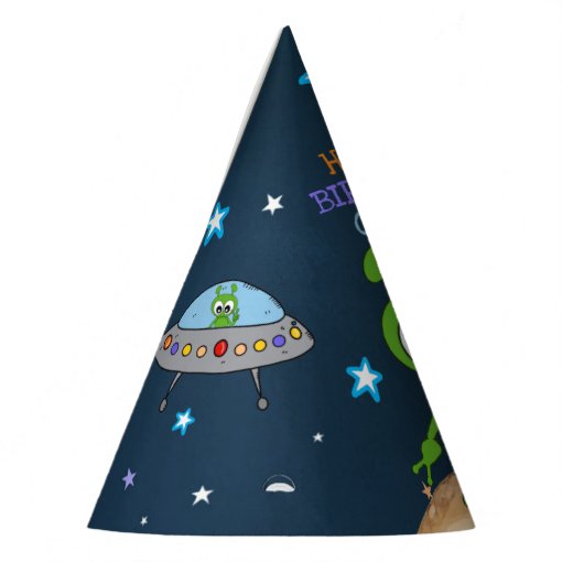 Cute Space Alien Peace Planet Stars Happy Birthday Party Hat | Zazzle