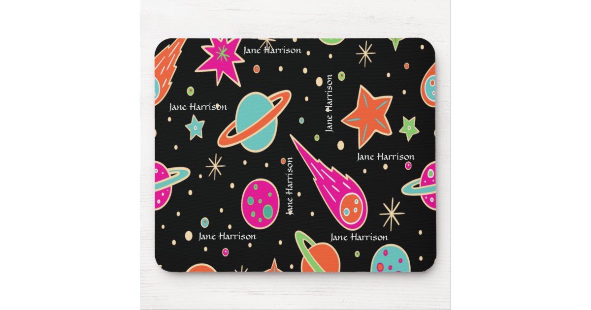Cute Space Rocket Pattern Name Personalized Mouse Pad | Zazzle