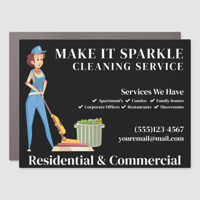 Cute Sparkle Cartoon Maid Cleaning Services Car Magnet | Zazzle