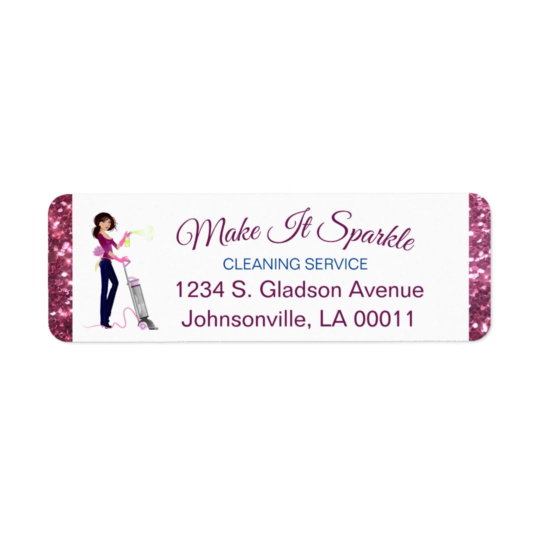 Cute Sparkle Cartoon Maid Cleaning Services Label | Zazzle