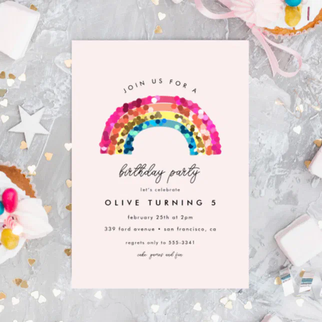 Cute Sparkly Sequin Rainbow Birthday Party Invitation | Zazzle