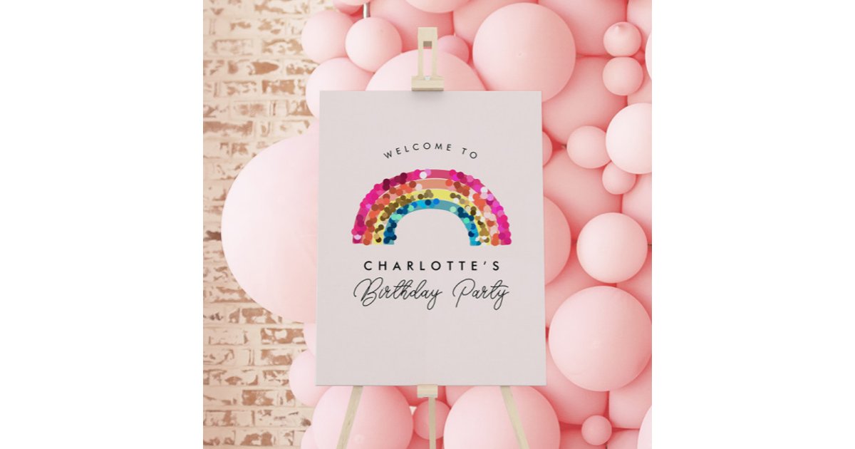 Cute Sparkly Sequin Rainbow Birthday Party Sign | Zazzle