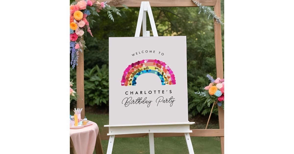 Cute Sparkly Sequin Rainbow Birthday Party Sign | Zazzle