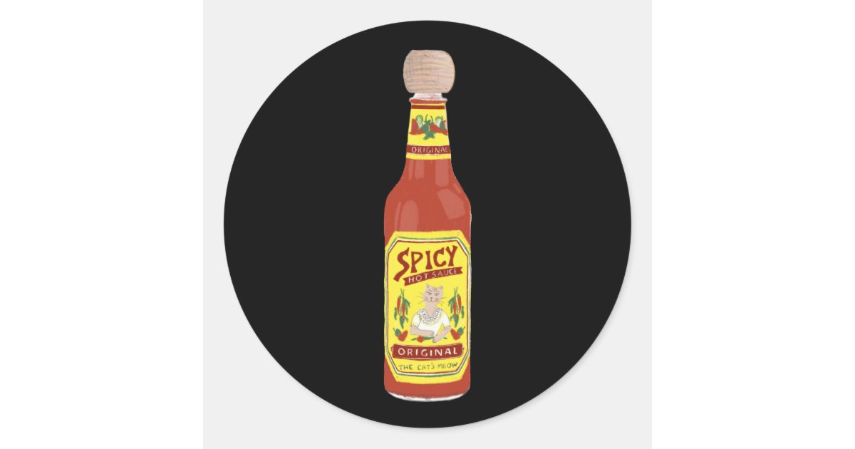 Cute Spicy Cats hot sauce illustration black Classic Round Sticker | Zazzle
