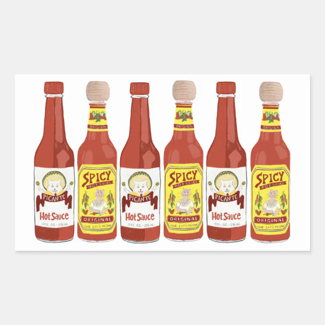 Cute Spicy Cats hot sauces illustration white Rectangular Sticker | Zazzle