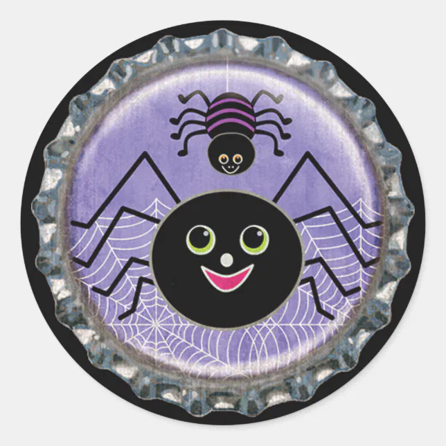 Cute Spiders Halloween Bottle Cap Classic Round Sticker | Zazzle