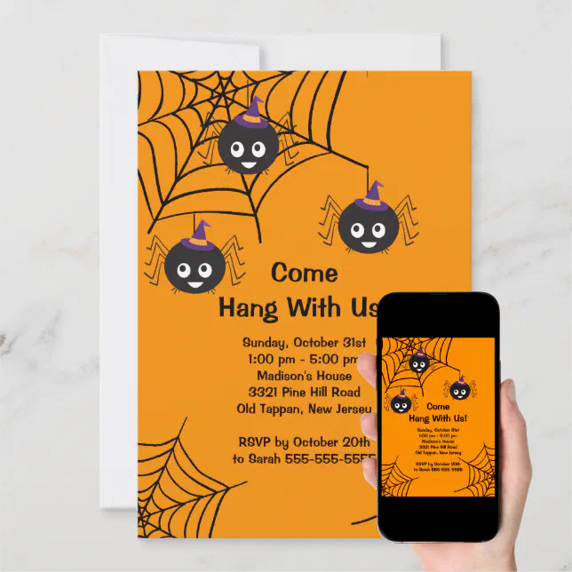 Cute Spiders Halloween Party Invitation | Zazzle
