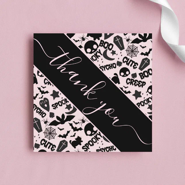 Cute & Spooky Girly Halloween Boo Thank You Creepy Square Business Card ...