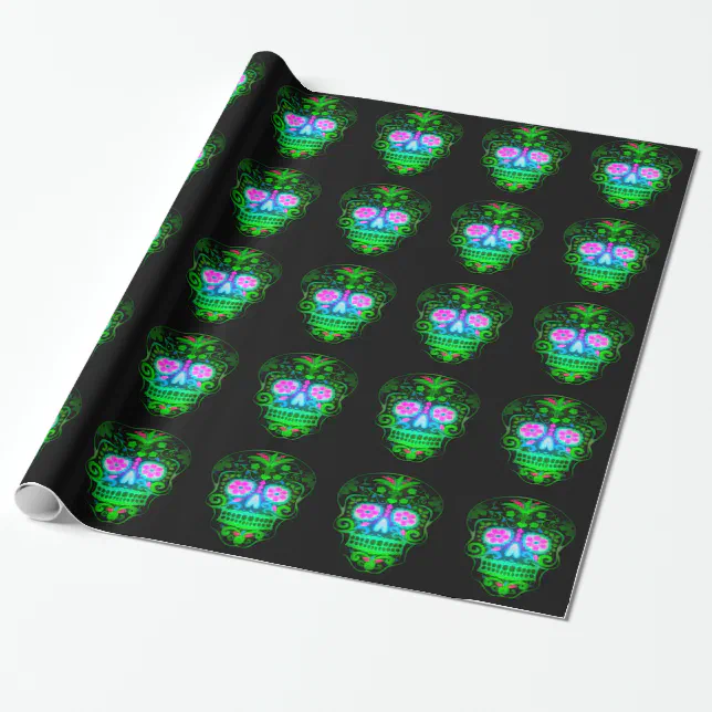 Cute Spooky Halloween Day of Dead Sugar Skull Wrapping Paper | Zazzle