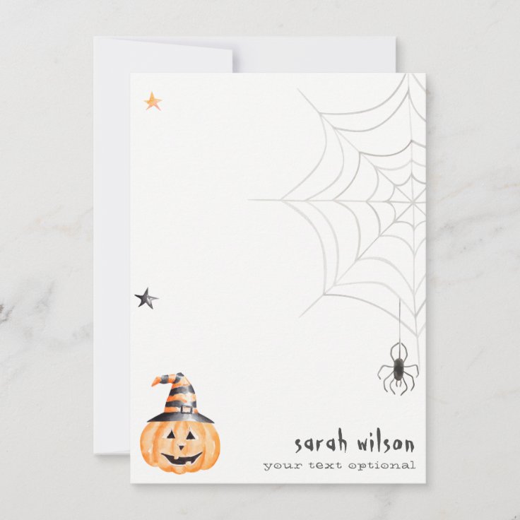 Cute Spooky Halloween Pumpkin Spider Web Stars Note Card | Zazzle