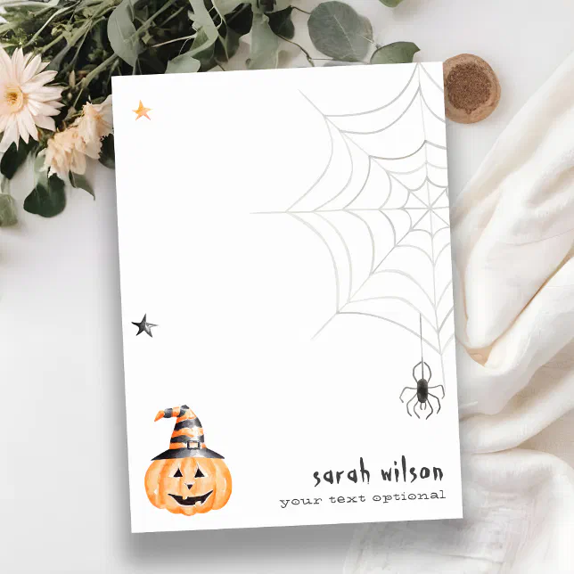 Cute Spooky Halloween Pumpkin Spider Web Stars Note Card | Zazzle
