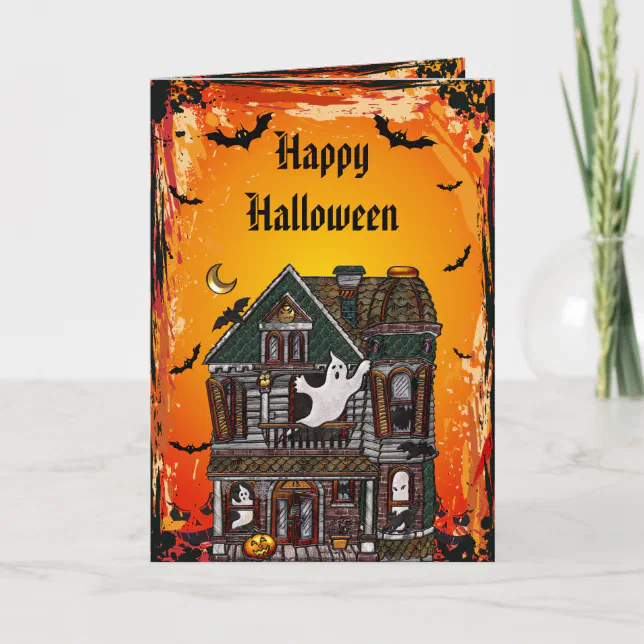 Cute Spooky Haunted House Jewels Halloween Card | Zazzle