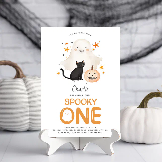 Cute Spooky ONE Ghost Halloween 1st Birthday Invitation | Zazzle