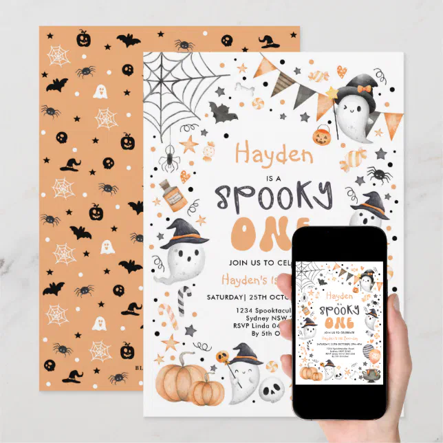 Cute Spooky One Halloween Ghost 1st Birthday Invitation | Zazzle