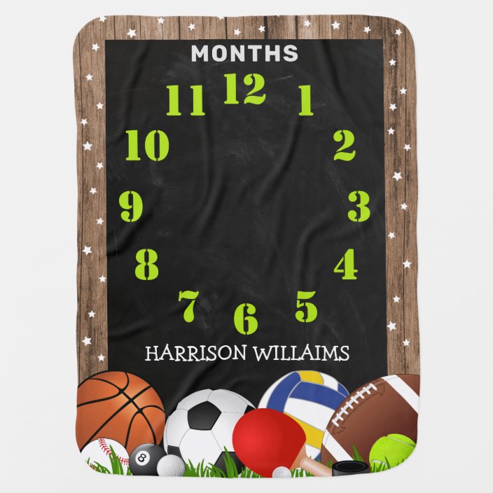 Cute Sports Themed Month Milestone Baby Blanket | Zazzle.com
