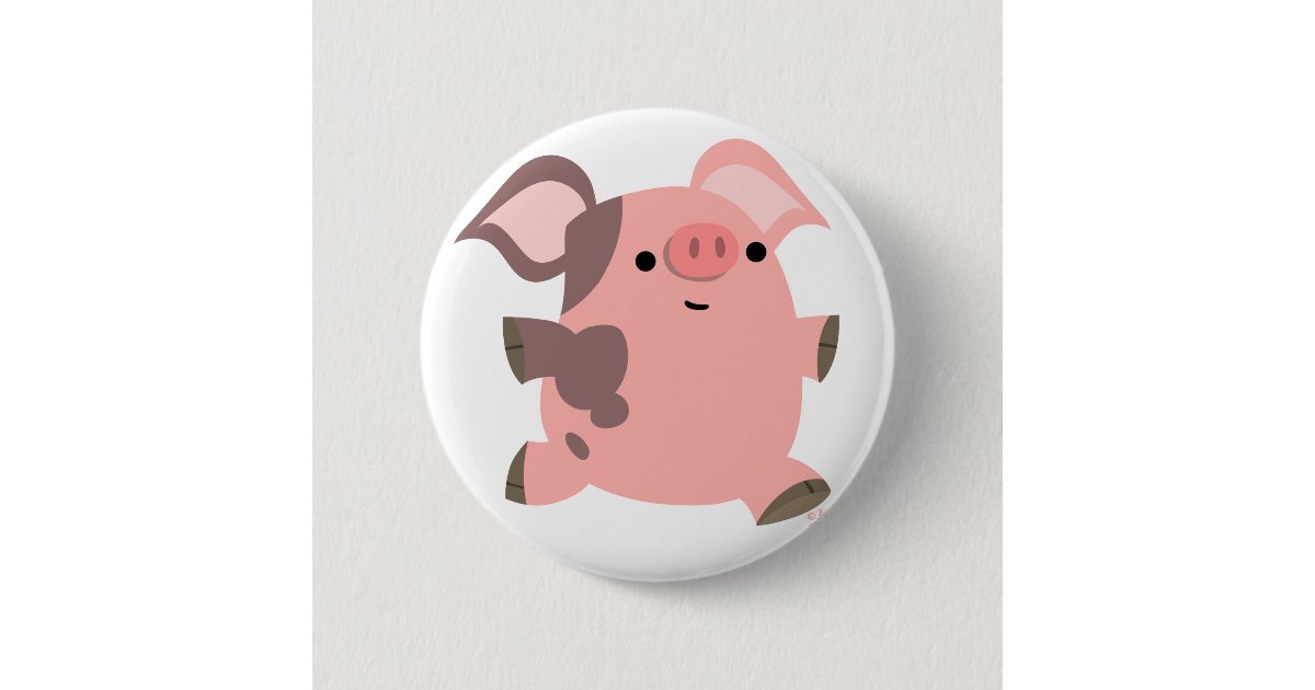Cute Sporty Cartoon Pig Button Badge | Zazzle