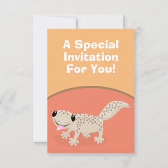 Cute spotted tan gecko cartoon illustration invita invitation | Zazzle