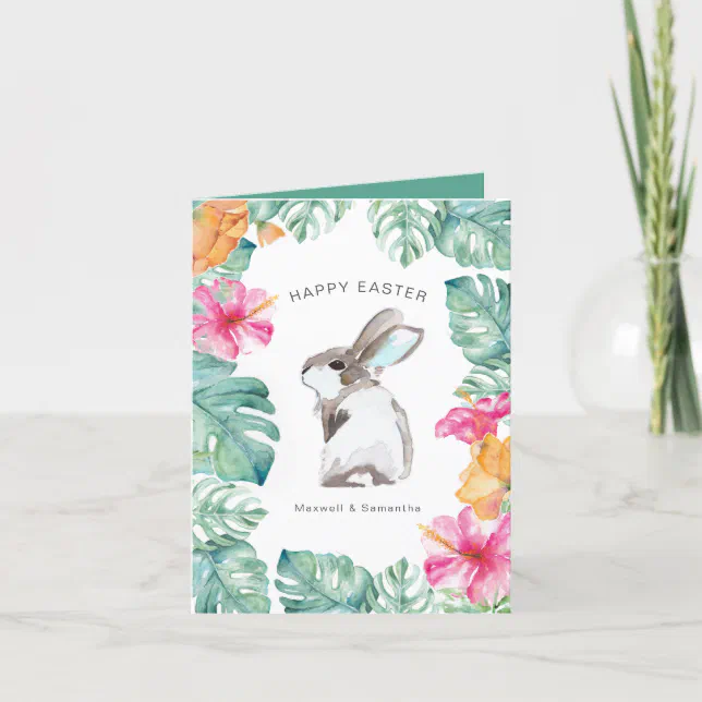Cute Spring Flowers Bunny Easter Card | Zazzle