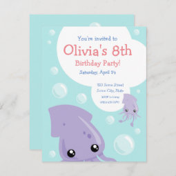 Cute Squid Birthday Invitation | Zazzle