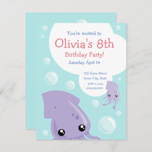 Cute Squid Birthday Invitation | Zazzle