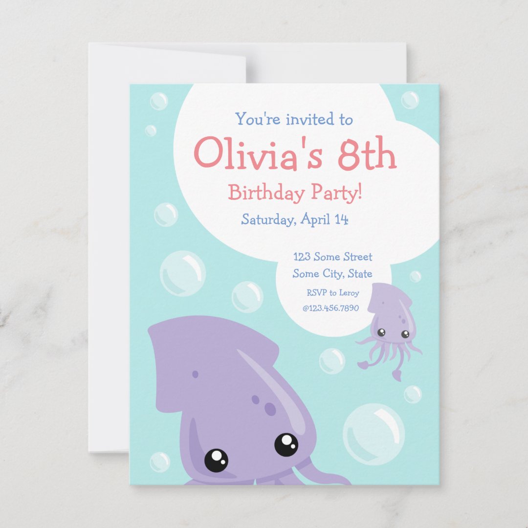 Cute Squid Birthday Invitation | Zazzle