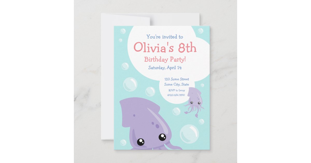 Cute Squid Birthday Invitation | Zazzle
