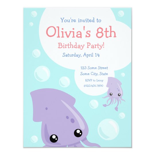 Cute Squid Birthday Invitation | Zazzle.com