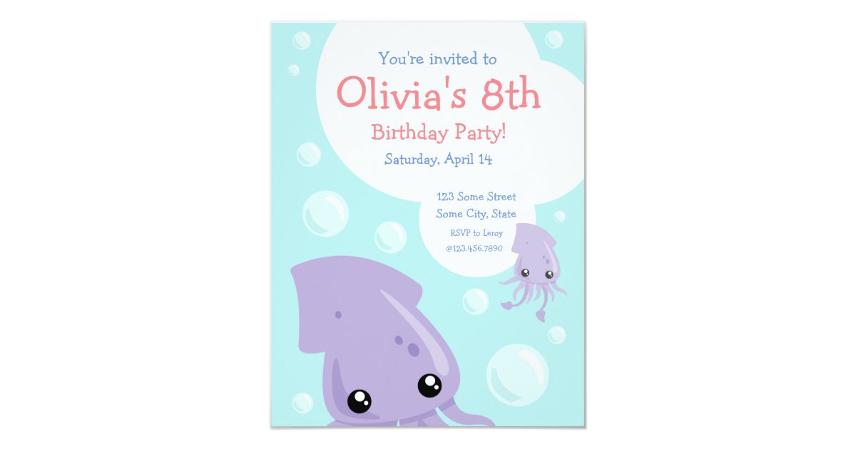 Cute Squid Birthday Invitation | Zazzle.com