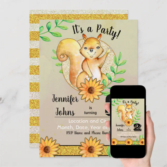 Cute Squirrel Birthday Party Invitation | Zazzle