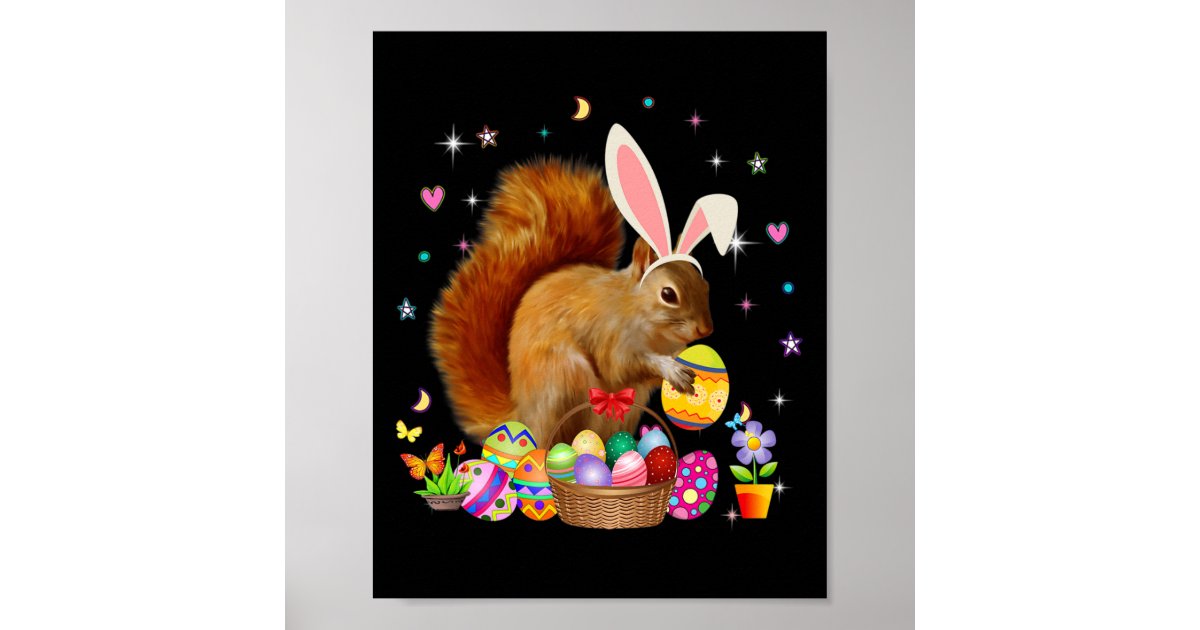 Cute Squirrel Easter Day Bunny Eggs Easter Day Cos Poster | Zazzle
