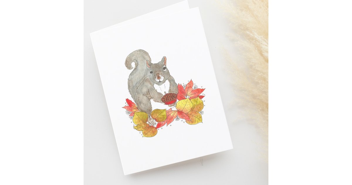 Cute Squirrel with Pecan Pie Watercolor Blank Thank You Card | Zazzle