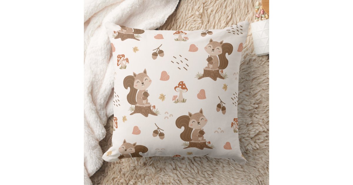 Cute Squirrel Woodland Forest Pattern Throw Pillow | Zazzle