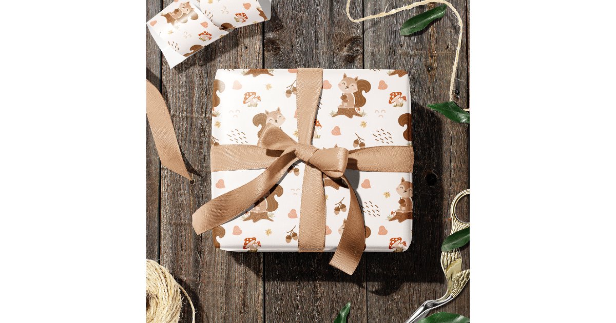 Cute Squirrel Woodland Forest Pattern Wrapping Paper | Zazzle