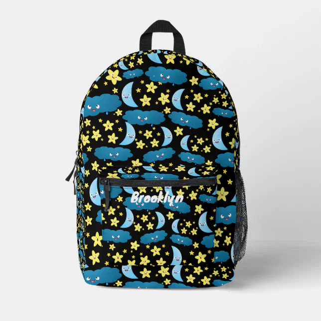 Cute stars moon and clouds with happy faces printed backpack | Zazzle